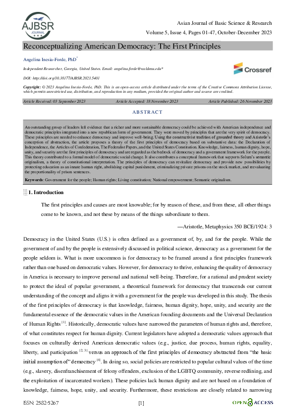 (PDF) Reconceptualizing American Democracy: The First Principles