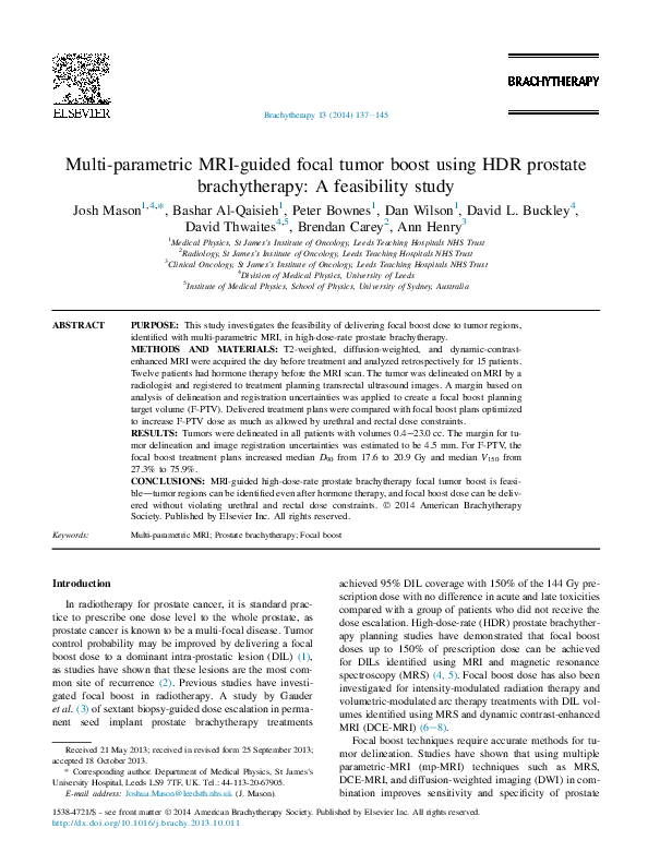 (PDF) Multi-parametric MRI-guided focal tumor boost using HDR prostate ...