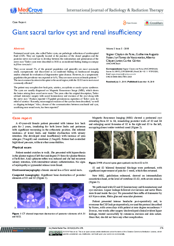 (PDF) Giant sacral tarlov cyst and renal insufficiency