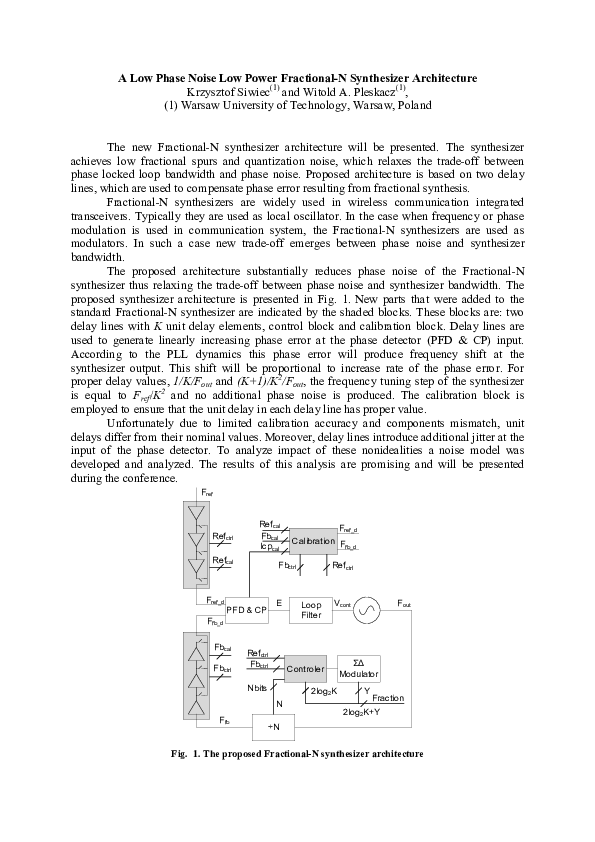 (PDF) A low phase noise low power Fractional-N synthesizer architecture