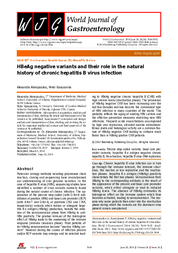 (PDF) HBeAg negative variants and their role in the natural history of ...
