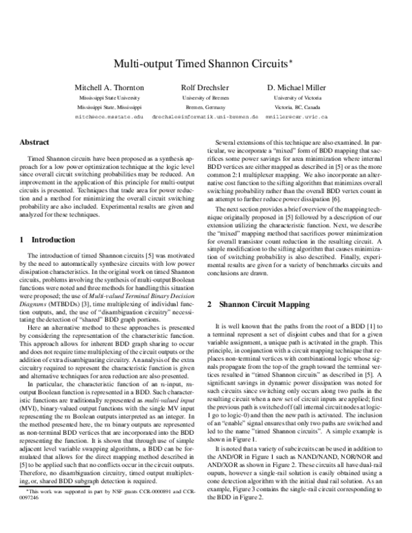 (PDF) Multi-output timed Shannon circuits