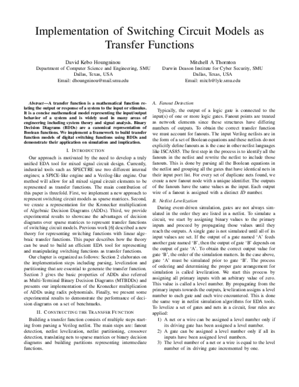 (PDF) Implementation of switching circuit models as transfer functions