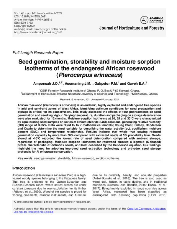 (PDF) Seed germination, storability and moisture sorption isotherms of ...