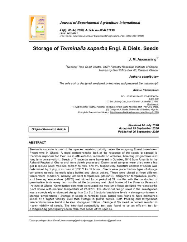 (PDF) Storage of Terminalia superba Engl. & Diels. Seeds