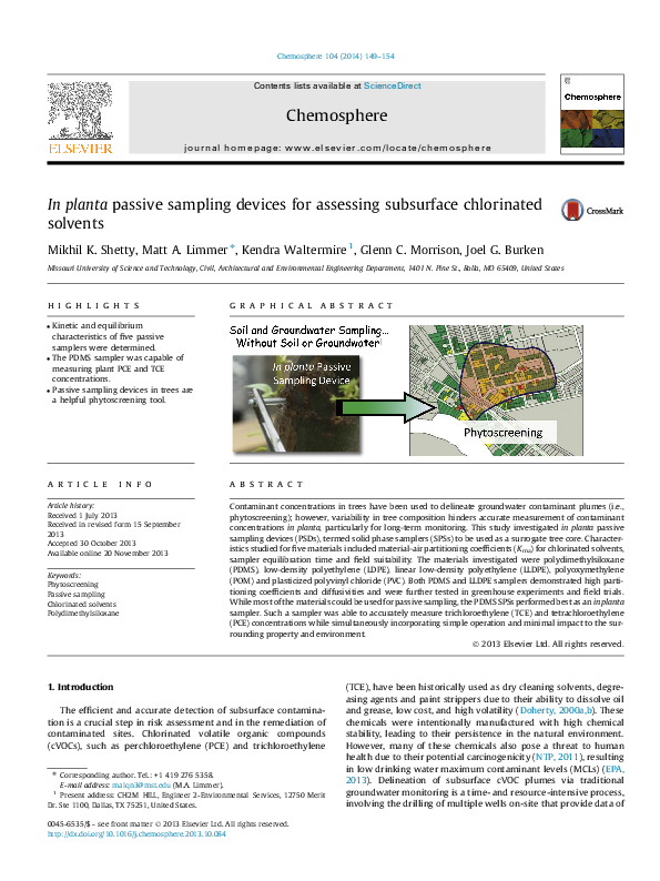 (PDF) In planta passive sampling devices for assessing subsurface ...
