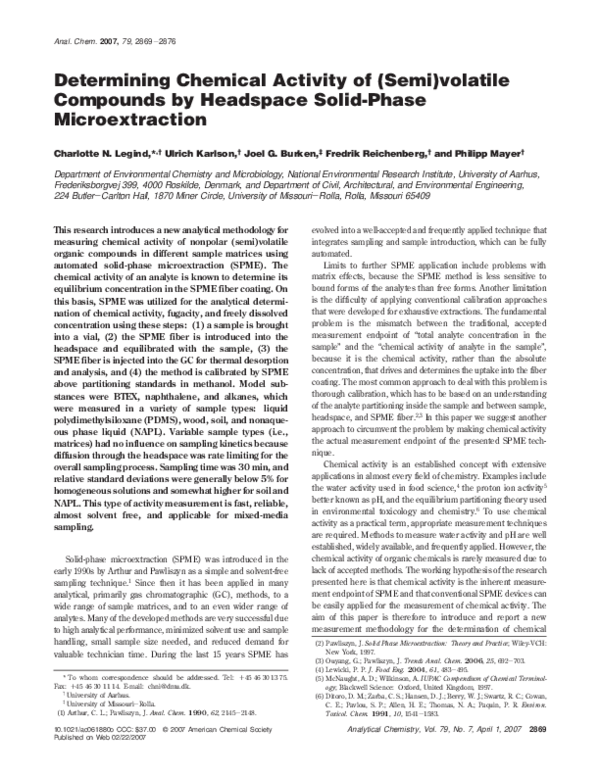 (PDF) Determining Chemical Activity of (Semi)volatile Compounds by Headspace Solid-Phase ...