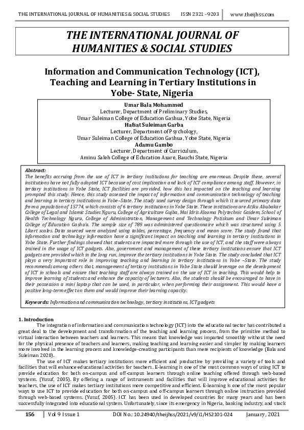 (PDF) Information and Communication Technology (ICT), Teaching and Learning in Tertiary ...