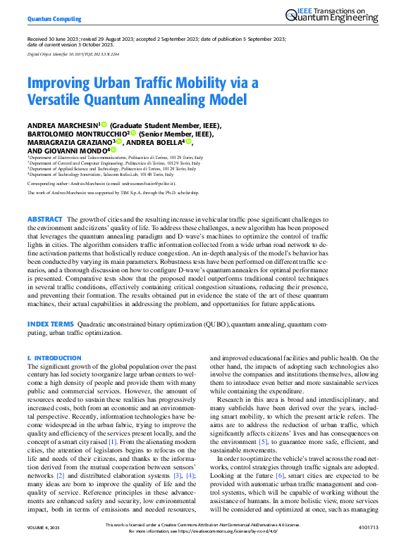 (PDF) Improving Urban Traffic Mobility via a Versatile Quantum Annealing Model