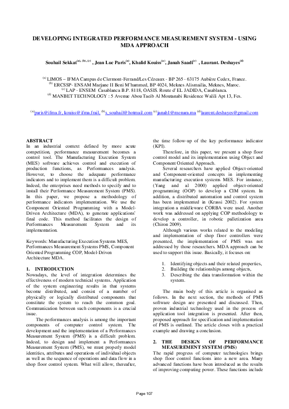 (PDF) MDA-Driven Methodology for Performance Measurement Systems