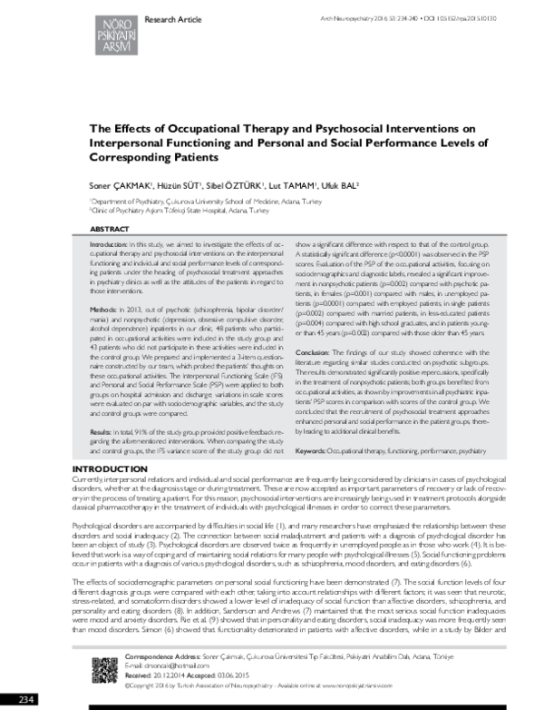 (PDF) The Effects of Occupational Therapy and Psychosocial Interventions on Interpersonal ...