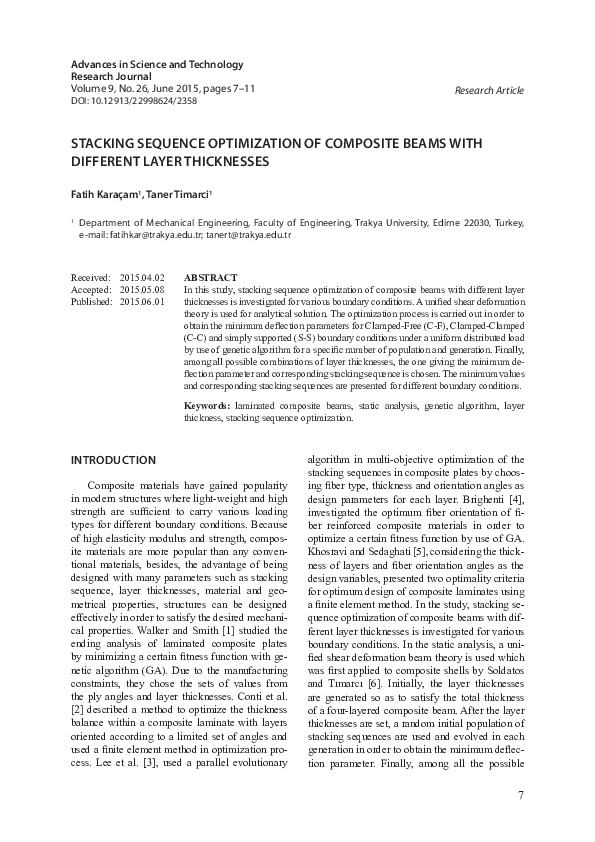 Pdf Stacking Sequence Optimization Of Composite Beams With Different Layer Thicknesses
