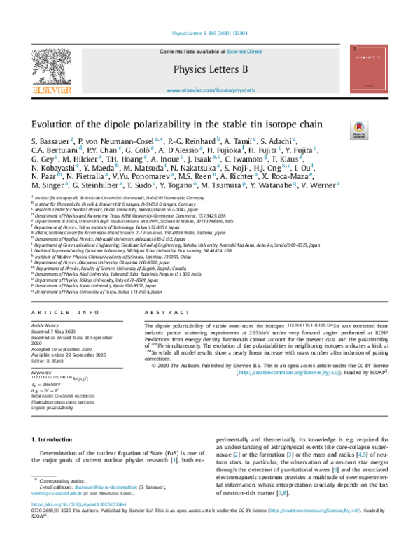 (PDF) Evolution of the dipole polarizability in the stable tin isotope ...