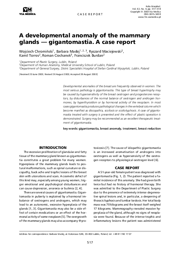 (PDF) A developmental anomaly of the mammary glands - gigantomastia. A ...
