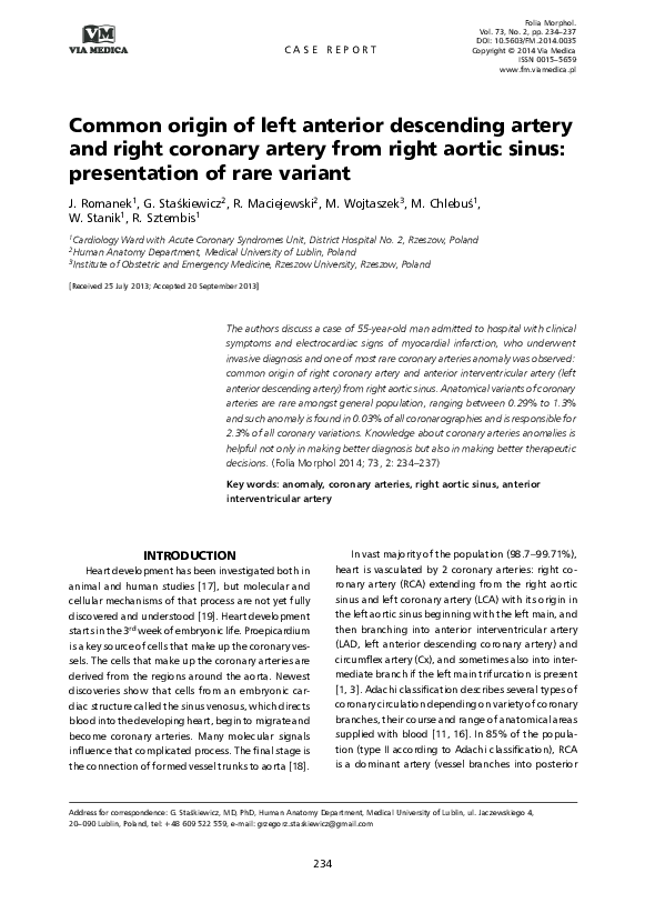(PDF) Common origin of left anterior descending artery and right ...