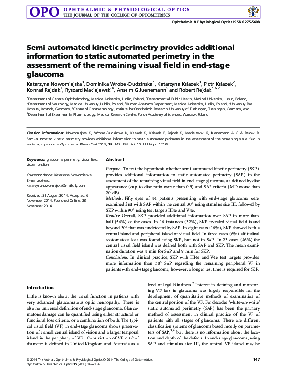 (PDF) Semi‐automated kinetic perimetry provides additional information ...