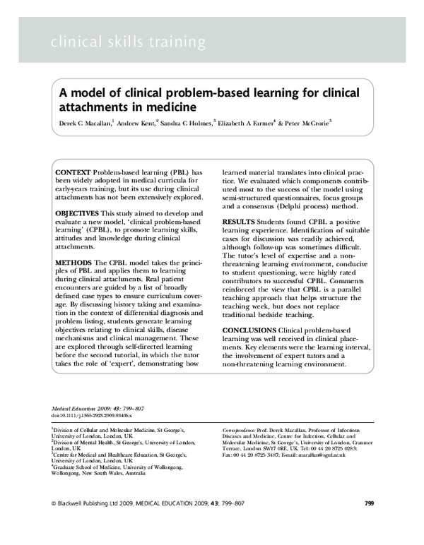 (PDF) A model of clinical problem-based learning for clinical ...