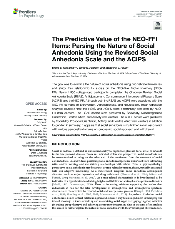 (PDF) The Predictive Value of the NEO-FFI Items: Parsing the Nature of ...