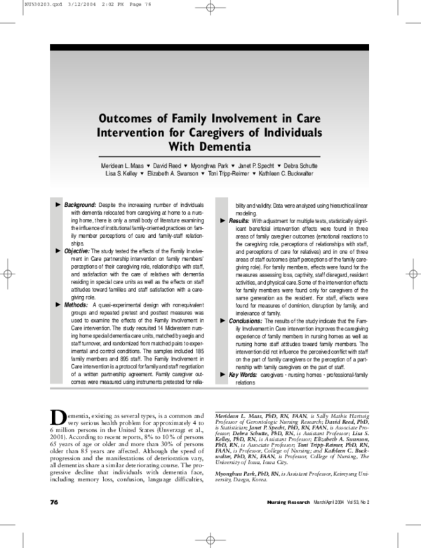 (PDF) Outcomes of Family Involvement in Care Intervention for ...