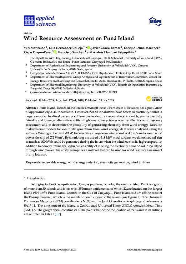 (PDF) Wind Resource Assessment on Puná Island