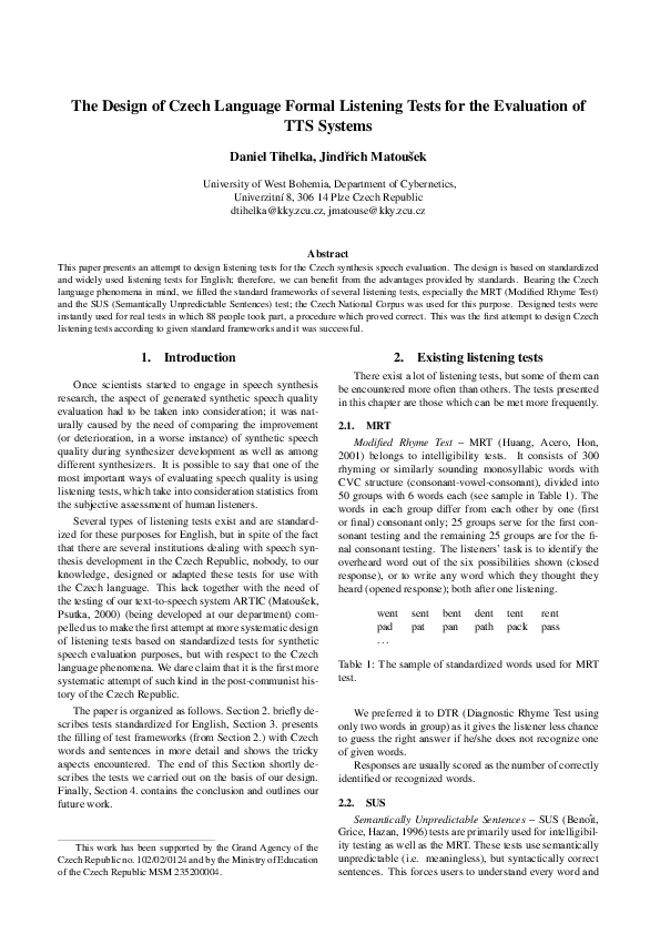 (PDF) The design of czech language formal listening tests for the ...