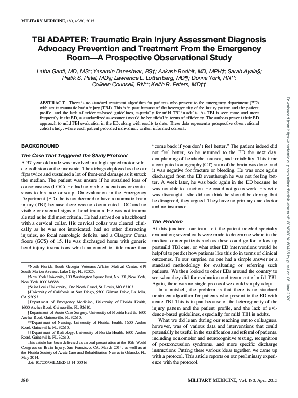 (PDF) TBI ADAPTER: Traumatic Brain Injury Assessment Diagnosis Advocacy Prevention and Treatment ...