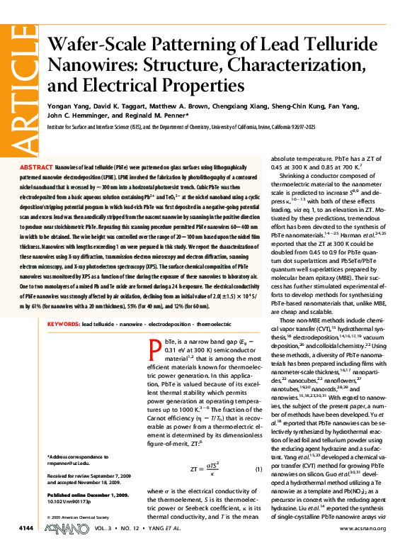 (PDF) Wafer-Scale Patterning of Lead Telluride Nanowires: Structure, Characterization, and ...