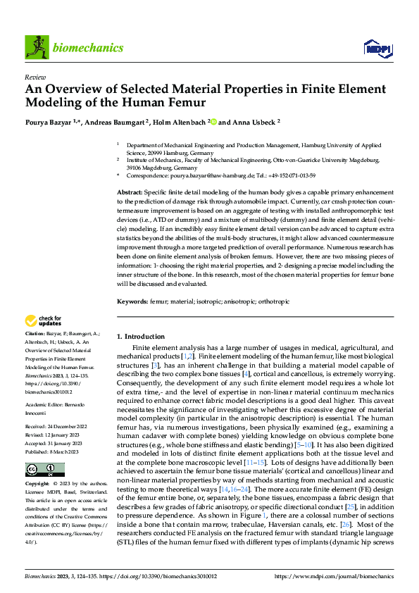 (PDF) An Overview of Selected Material Properties in Finite-Element Modeling of the Human Femur