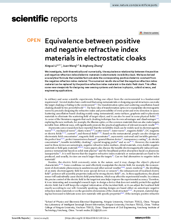 (PDF) Equivalence between positive and negative refractive index ...