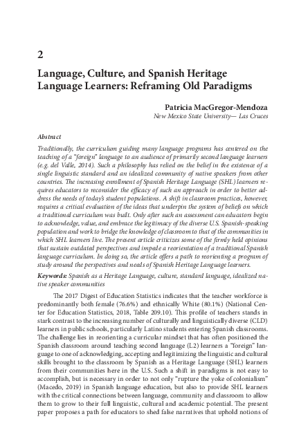 (PDF) Language, Culture, and Spanish Heritage Language Learners ...