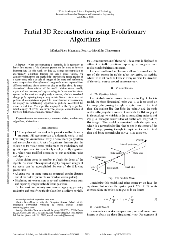 (PDF) Partial 3D Reconstruction using Evolutionary Algorithms