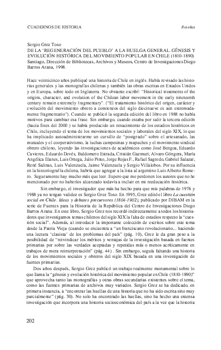 (PDF) Sergio Grez Toso: De la ''regeneración del pueblo'' a la huelga ...