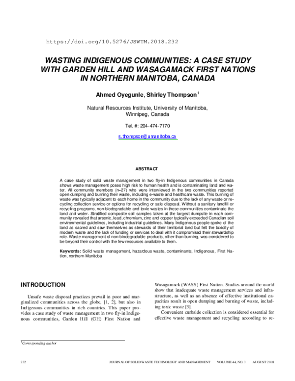 (PDF) Wasting Indigenous Communities: A Case Study with Garden Hill and ...
