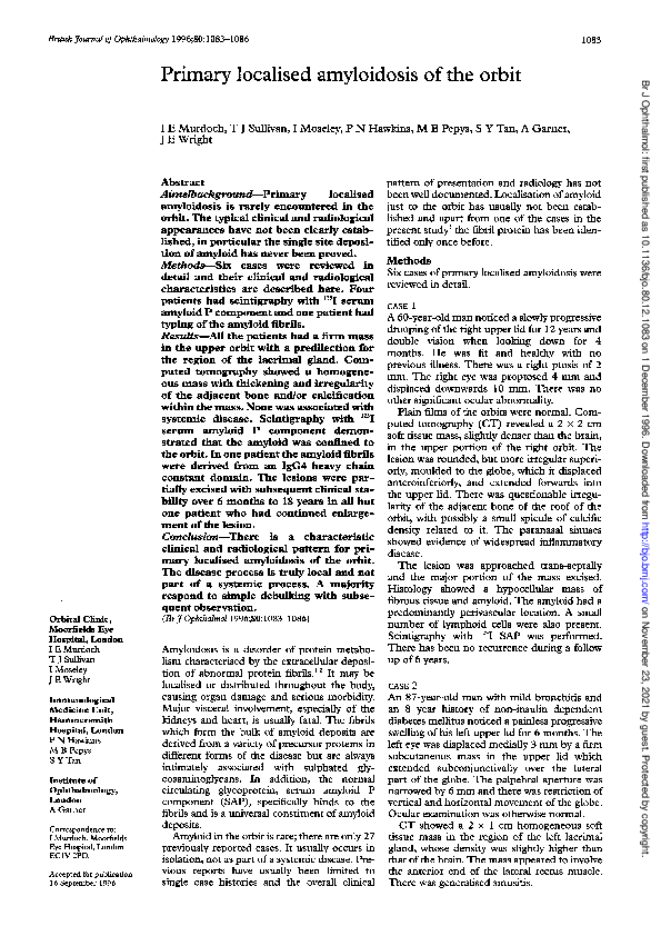 (PDF) Primary localised amyloidosis of the orbit