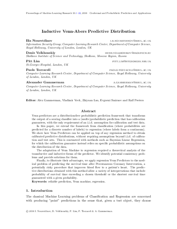(PDF) Inductive Venn-Abers predictive distribution