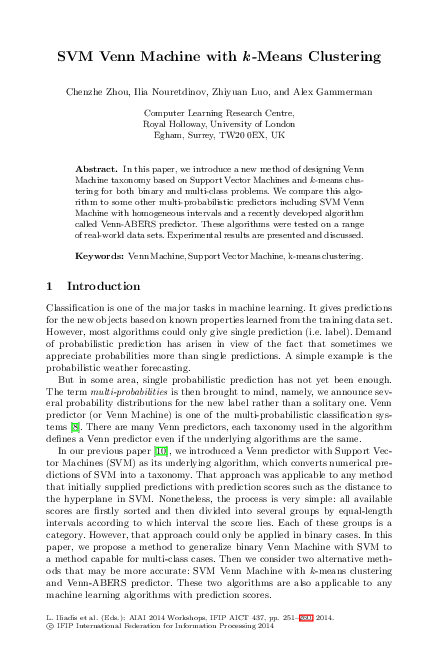 (PDF) SVM Venn Machine with k-Means Clustering