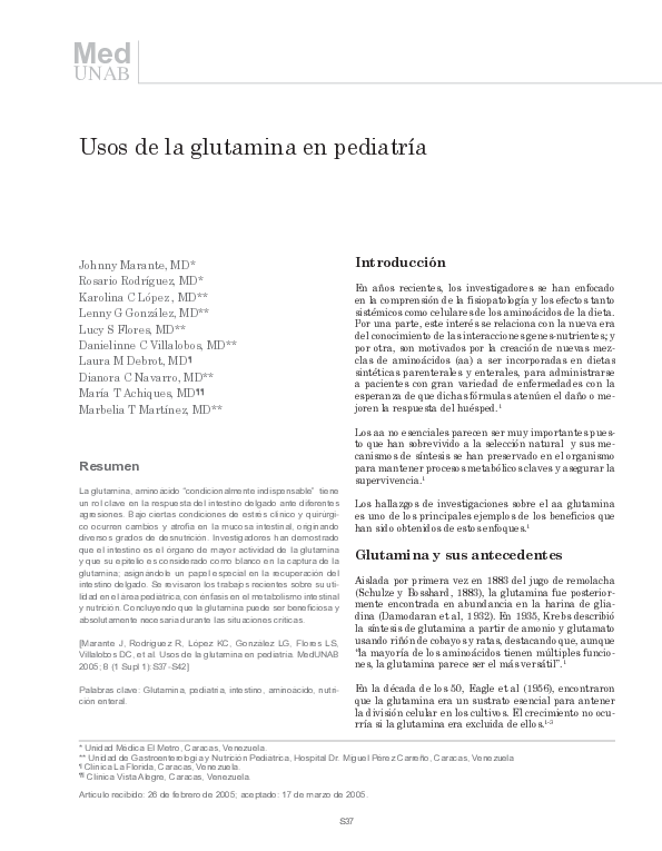 (PDF) Usos de la glutamina en pediatría