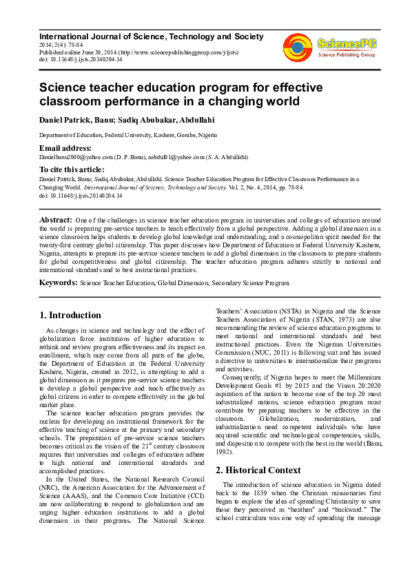 (PDF) Science Teacher Education Program for Effective Classroom ...
