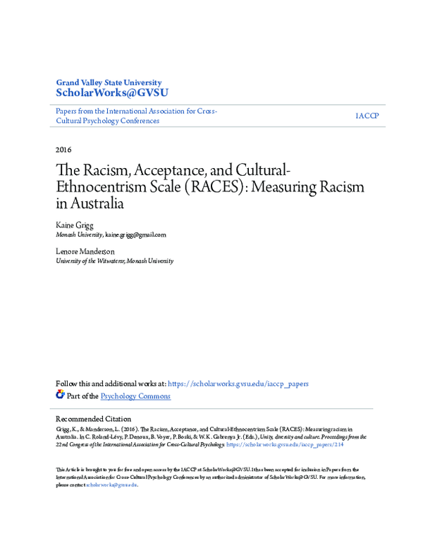 (PDF) The Racism, Acceptance, and Cultural-Ethnocentrism Scale (RACES ...