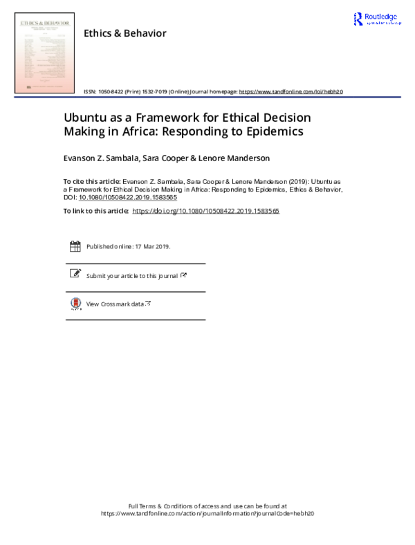 (PDF) Ubuntu as a Framework for Ethical Decision Making in Africa ...