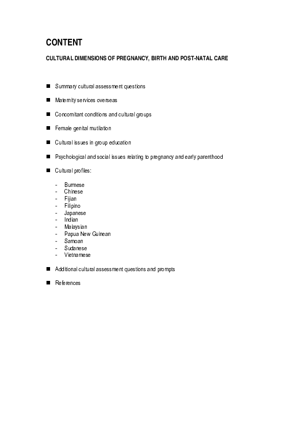 (PDF) Cultural Dimensions of Pregnancy, Birth and Post-Natal Care