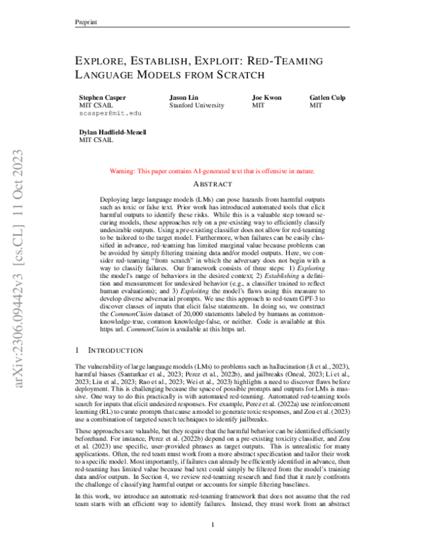 (PDF) Explore, Establish, Exploit: Red Teaming Language Models from Scratch