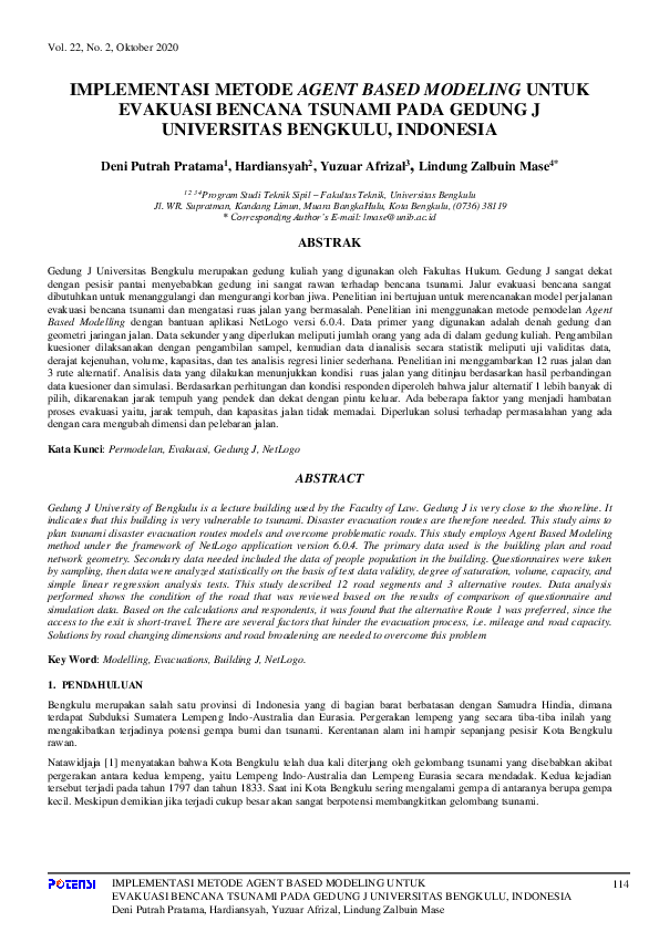 (PDF) Implementasi Metode Agent Based Modelling Untuk Evakuasi Bencana Tsunami Pada Gedung J ...