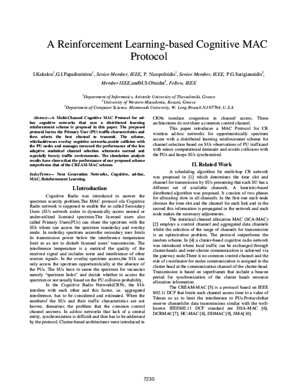 (PDF) A Reinforcement learning-based cognitive MAC protocol