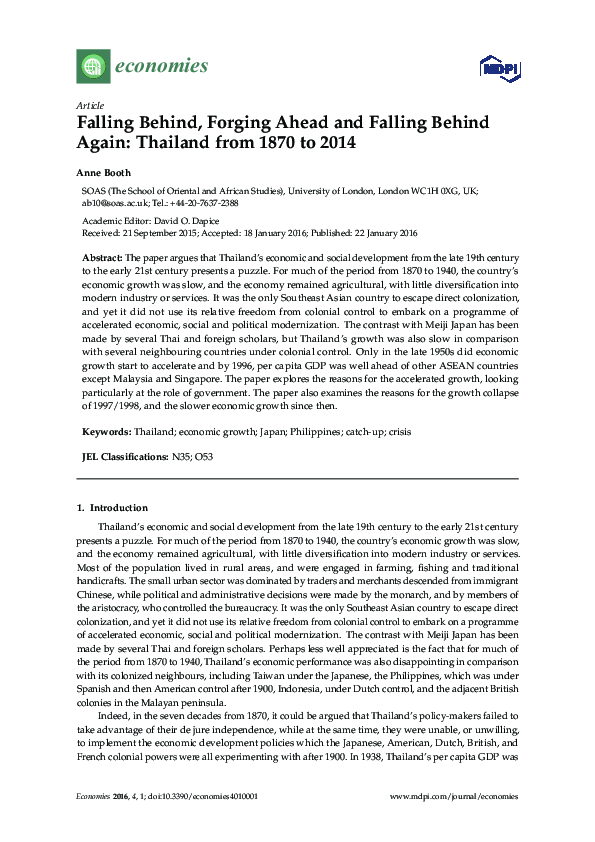 (PDF) Falling Behind, Forging Ahead and Falling Behind Again: Thailand ...