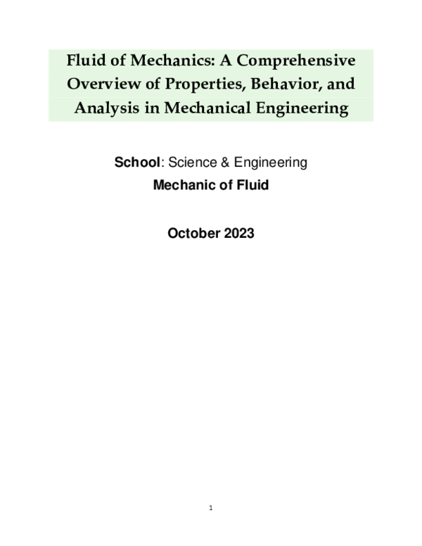 (PDF) Fluid of Mechanics: A Comprehensive Overview of Properties ...