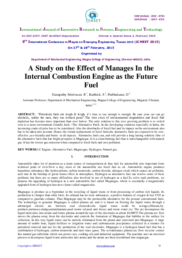 (PDF) A Study on the Effect of Manages In the Internal Combustion ...