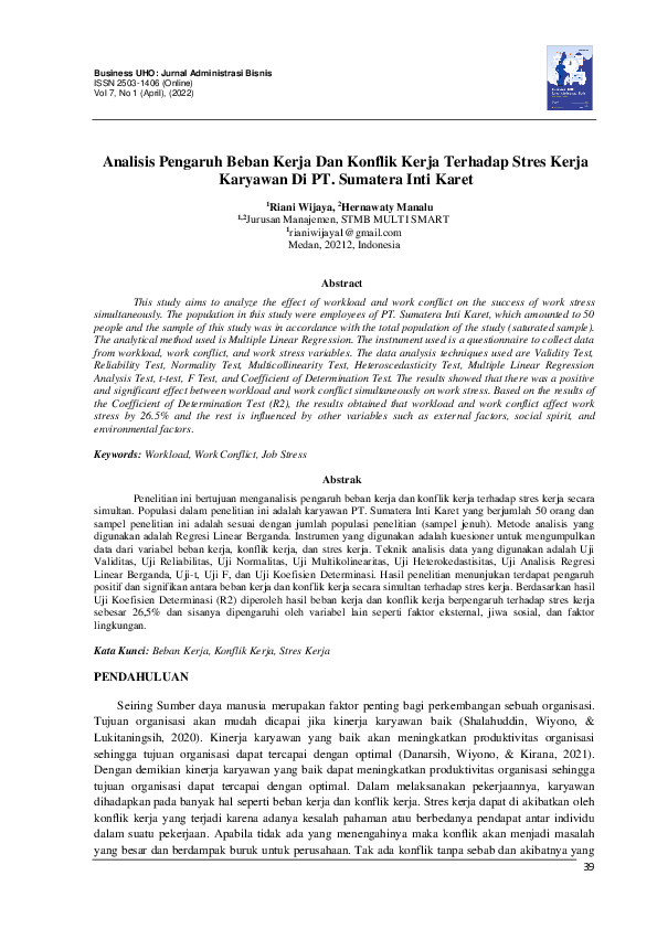 (PDF) Analisis Pengaruh Beban Kerja Dan Konflik Kerja Terhadap Stres ... (PDF) Analisis Pengaruh Beban Kerja Dan Konflik Kerja Terhadap Stres ...