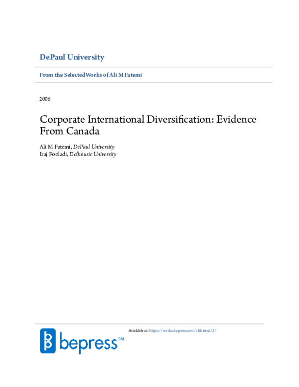 (PDF) CORPORATE INTERNATIONAL DIVERSIFICATION: Evidence from Canada ...