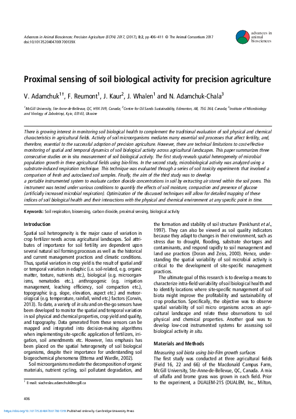 (PDF) Proximal sensing of soil biological activity for precision agriculture